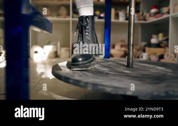 closeup in the clay modeling studio on a potters wheel applied art ...