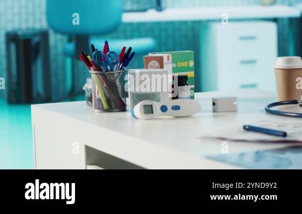 Empty medical cabinet awaiting a patient visit featuring diagnostic ...