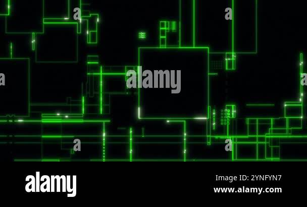 futuristic movement of green matrix digital vertical and horizontal circuit lines like ...