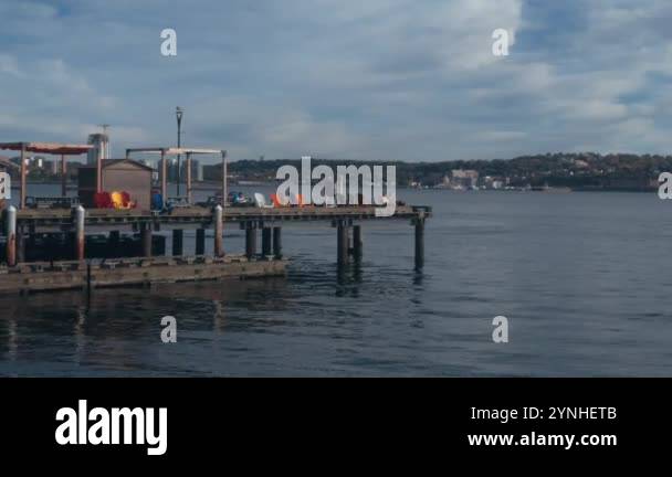 The footage captures a peaceful and sunny day at a pier in Halifax ...
