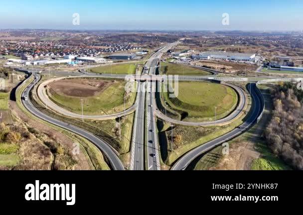 Modlnica interchange on Northern part of S52 Highway ring road around Krakow under construction ...