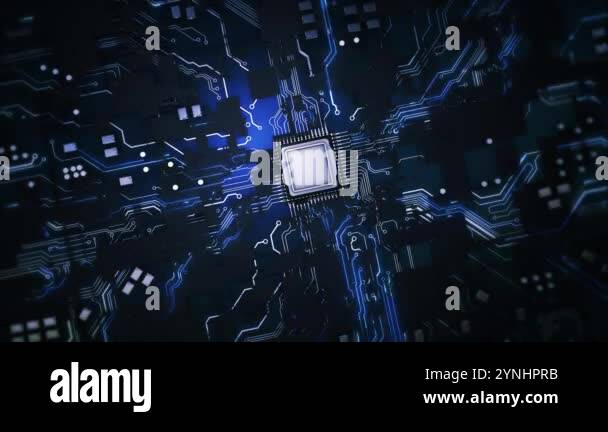 CPU 5G Circuit Board processing big data in futuristic computer Artificial Intelligence ...