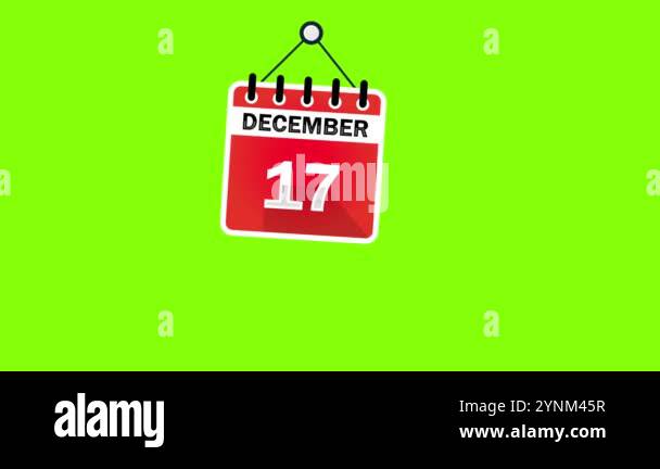 December 17 Calendar Sign on green screen background, chroma key ...