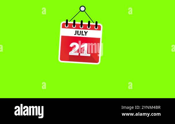 July 21 Calendar Sign on green screen background, chroma key. Calendar ...