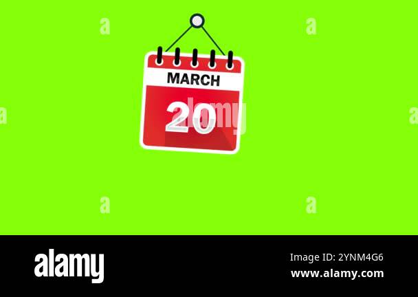 March 20 Calendar Sign on green screen background, chroma key. Calendar ...
