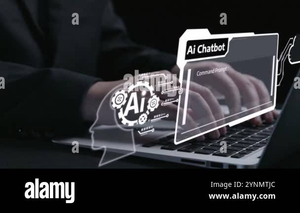Human interact with AI artificial intelligence virtual assistant chatbot in concept of AI ...