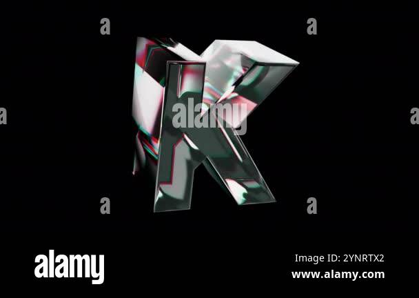 Motion graphics of glass with light dispersion effect. 3d K letter ...
