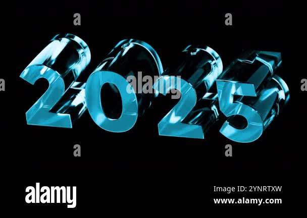 Motion graphics of glass with light dispersion. 3d number 2025 New Year ...