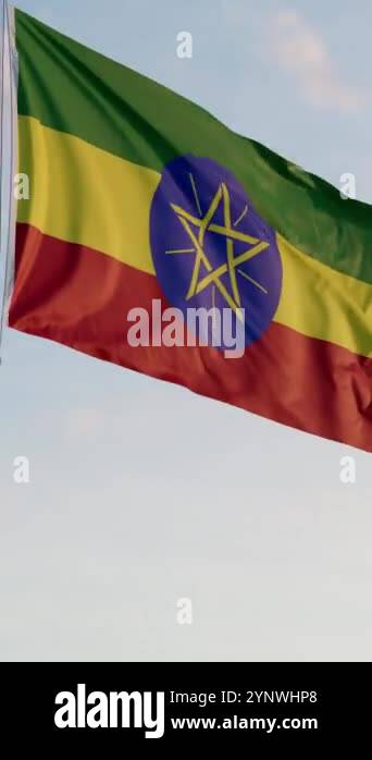 Ethiopia Addis Ababa Flag Vertical Cinematic Realistic Waving Dolly Out ...