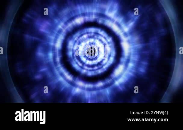 Abstract loop blue circle radial glow ring shine vortex tunnel optical flare light backgrund. 4K ...