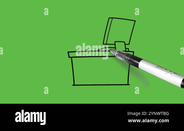 draw young man push into table upside down place computer on it with ...