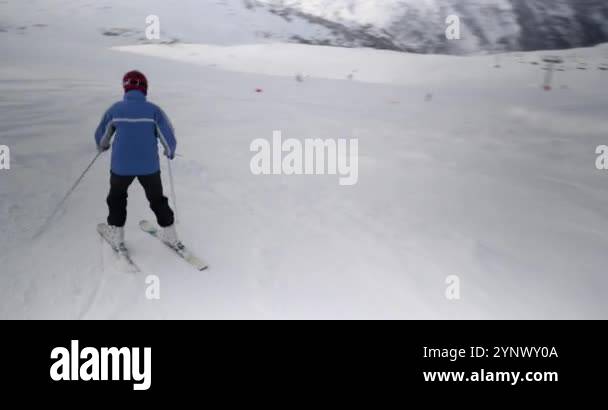 Skiing in the alps, follow shot with gimbal and full frame camera ...