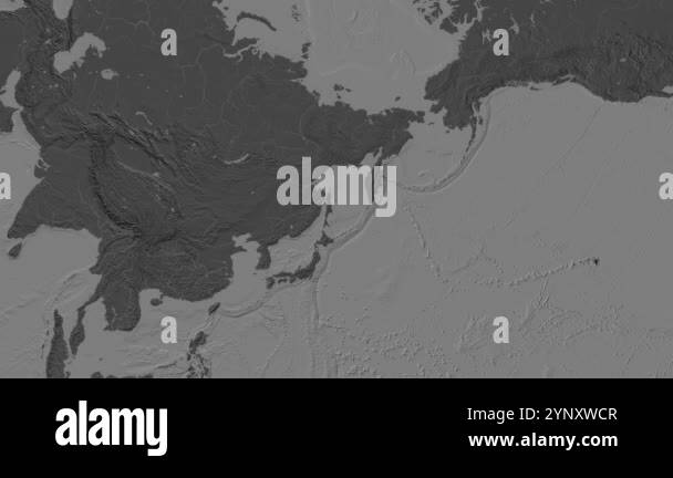 Sea of Okhotsk region on the background of a bilevel elevation map of ...