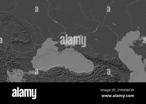 Sea of Azov region on the background of a bilevel elevation map of the ...