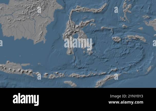 Gulf of Boni. Location diagram on a blue and gray colored elevation map ...