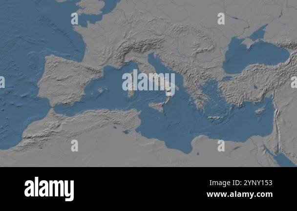 Tyrrhenian Sea. Location diagram on a blue and gray colored elevation ...