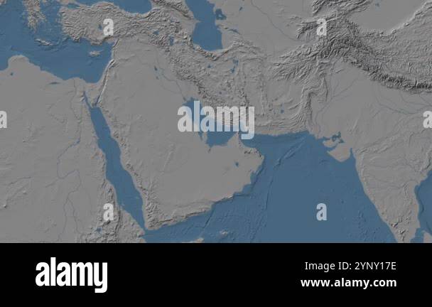Persian Gulf. Location diagram on a blue and gray colored elevation map ...