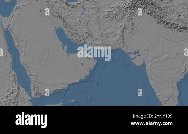 Gulf of Oman. Location diagram on a blue and gray colored elevation map ...