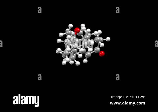 Structure of the hormone progesterone. Animated 3D ball-and-stick and ...
