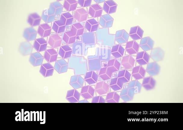 Digital seamless loop animation of the transformation of a group of colored cubes on a light ...