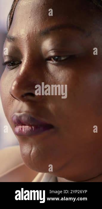 Vertical Video Black businesswoman being exhausted with burnout and ...