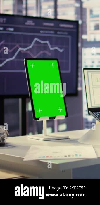 Vertical Video African american woman CEO looking at isolated chroma ...