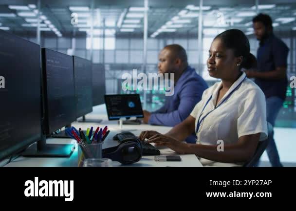 Focus on server hub employee developing disaster recovery plans ...