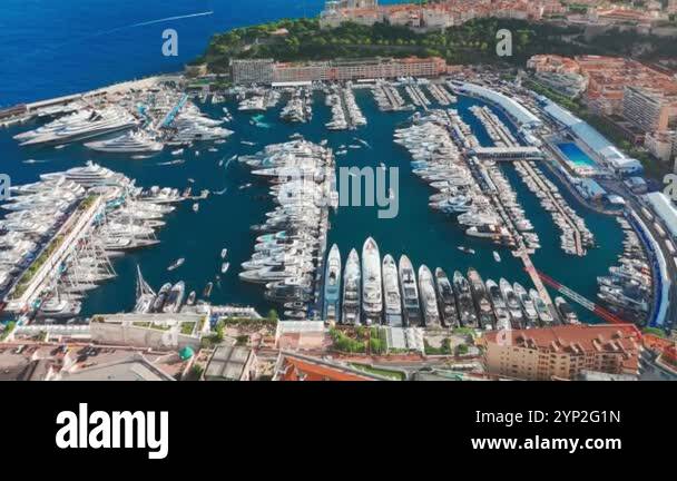 Aerial view of the city center of the Principality of Monaco. The scene ...