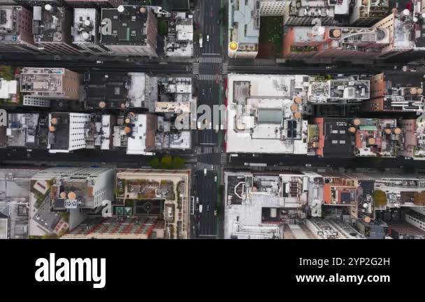 Birds eye view captures a lively New York City intersection, showcasing ...