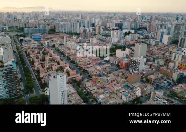 Aereal take of the vast, bustling and modern city of Lima, filled with ...