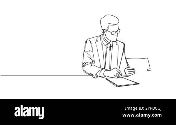 animated continuous single line drawing of two businessmen discussing ...