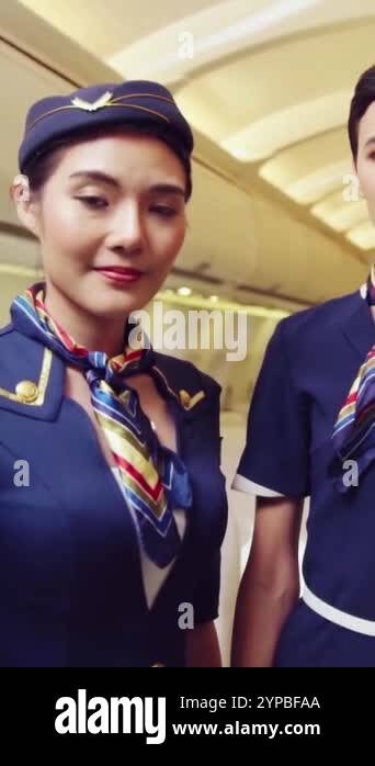 Cabin crew clapping hands in airplane . Airline transportation and ...