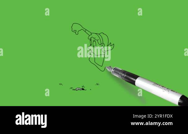 draw young girl bend down for digging out plant with root from the ...