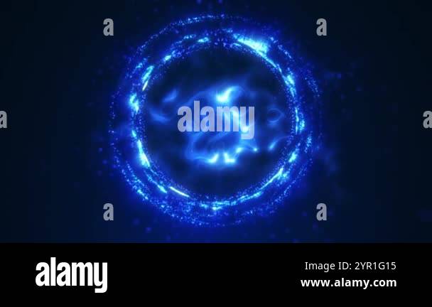Blue plasma bright glowing energy orb on a fantasy background of space ...