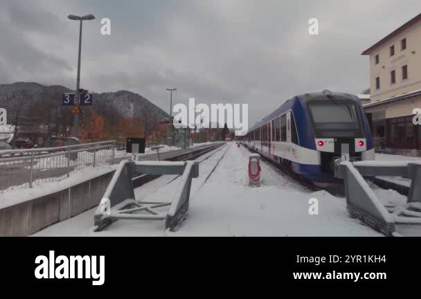 Schliersee railway station in winter with snow in Bavaria, Germany ...