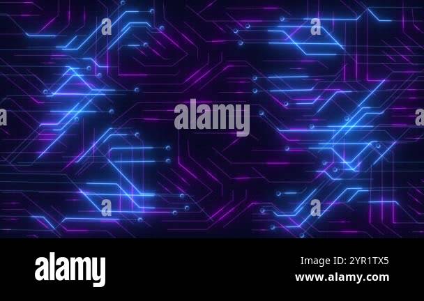 High tech circuit board. Glowing circuit animation. futuristic Digital Data mining moving ...