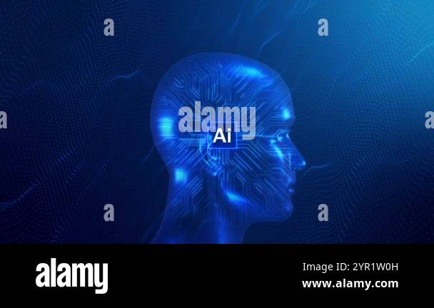 Digital brain scan merging human ai brain network circuit hologram. AI ...