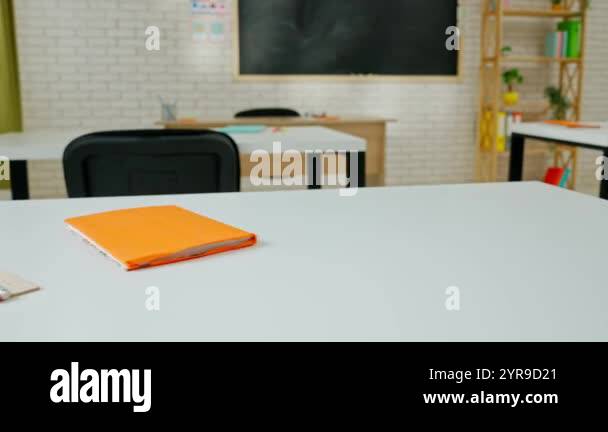 College class with equipment and furniture. Empty bright school ...