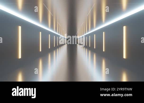 looping animation of A modern, minimalist corridor with glowing light ...