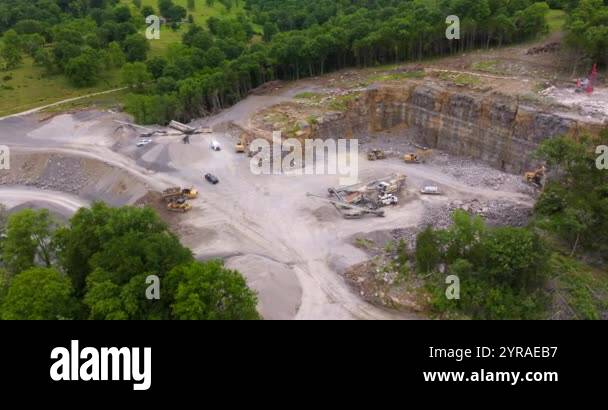 Industrial gravel quarry. Open pit mining site of limestone materials ...