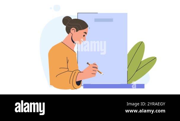 Educational scene concept. Moving banner with woman with list of tasks ...