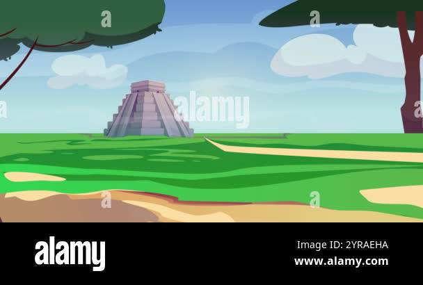 Ancient mayan pyramid. Moving banner with ancient aztec temple ...