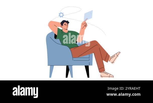 Scene at office. Moving banner with man in chair. Businessman at ...