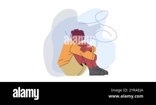 Boy with mental health problem. Moving banner with scared kid ...