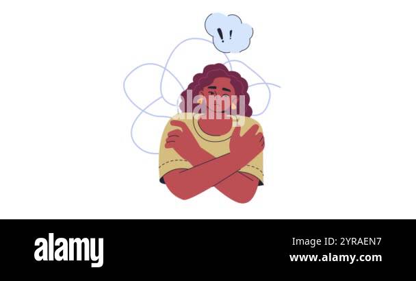 Woman with mental health problem. Moving banner with scared young girl ...