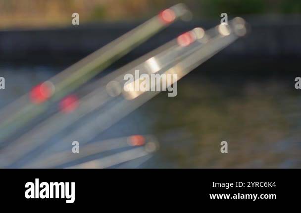 Focus shift on tops of fishing spinning and casting rods with ...