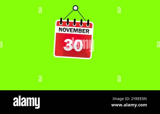 November 30 Calendar Sign on green screen background, chroma key ...