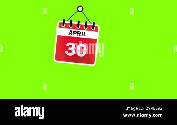 April 30 Calendar Sign on green screen background, chroma key. Calendar ...