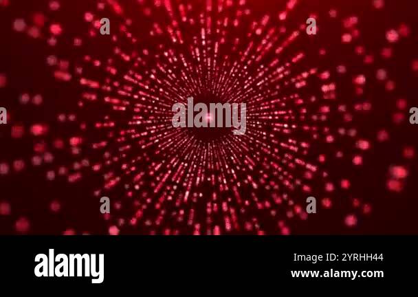 Abstract futuristic cyber world scene, sci-fi red particle tunnel ...