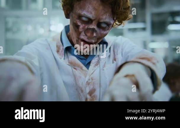 Medium closeup portrait of maniac Caucasian male living corpse, wearing ...